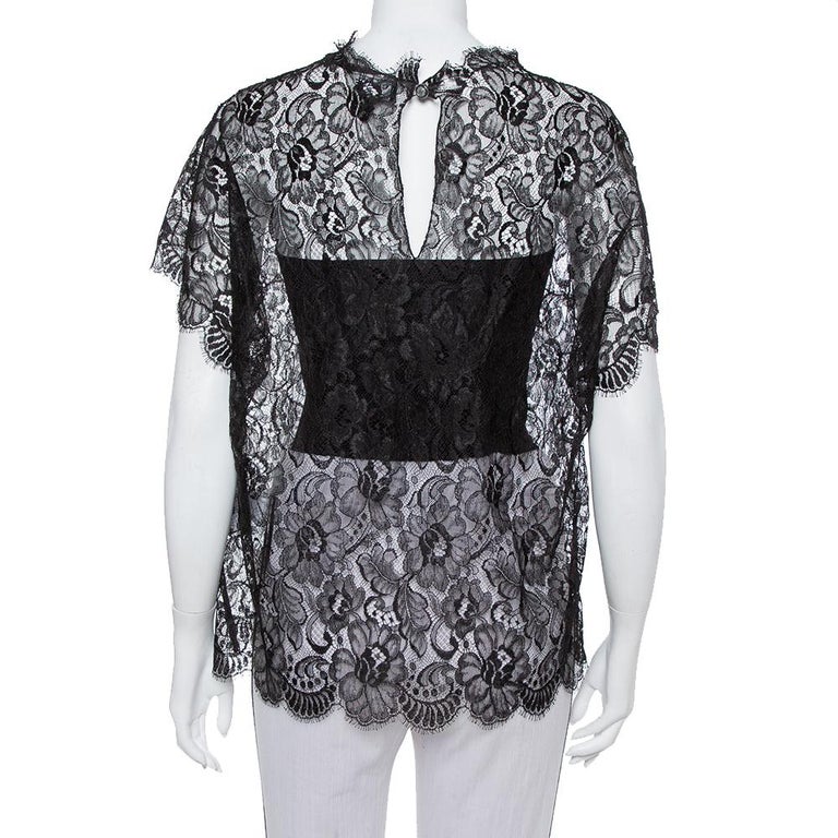 Chanel Black Lace Scallop Detail Top M at 1stDibs