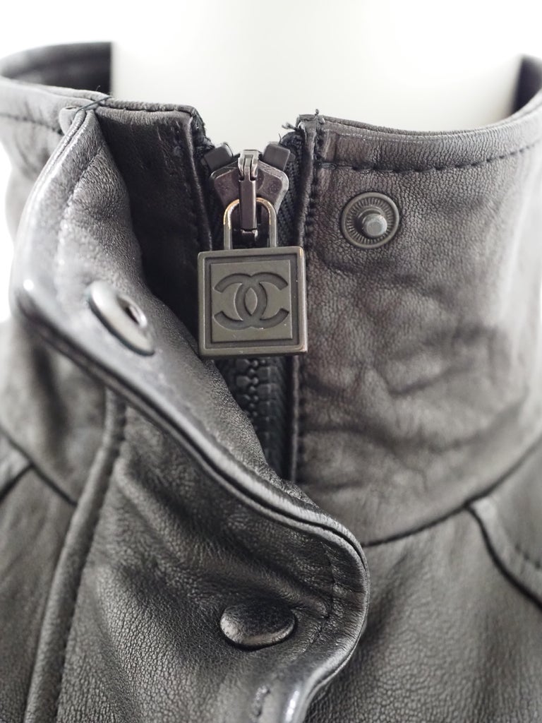 Chanel black lamb skin jacket For Sale at 1stDibs