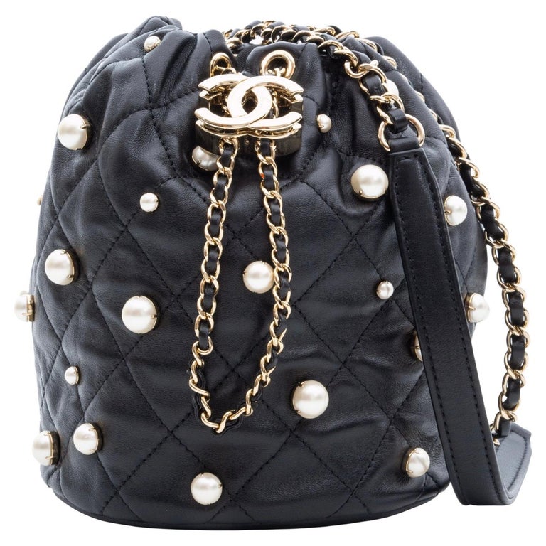 Chanel Black Lambskin Bucket Drawstring Pearl Small Shoulder Bag SS ...