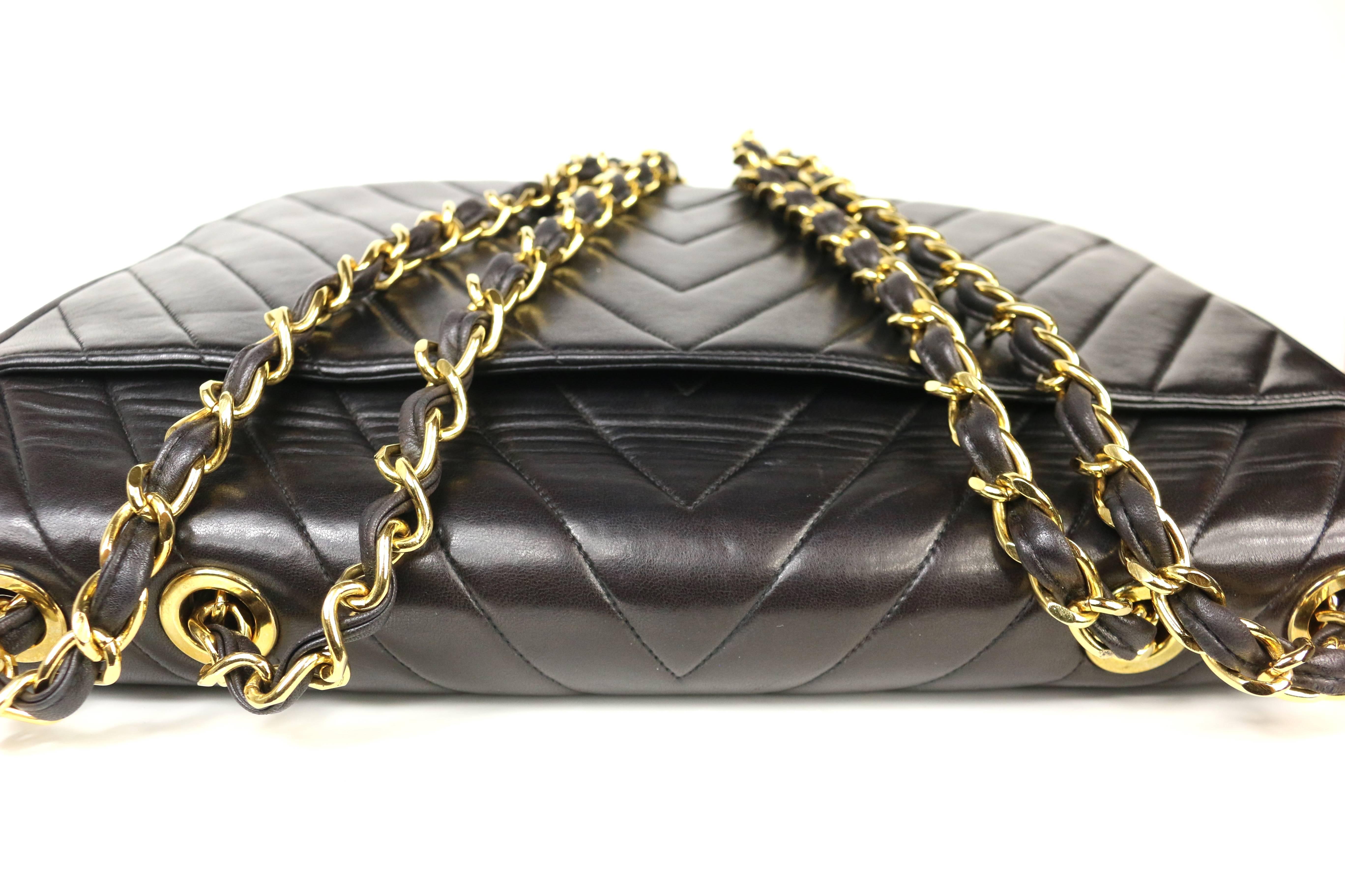 Chanel Black Lambskin Chevron Stitch Maxi Flap Shoulder Bag at 1stDibs ...