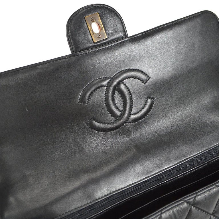 CHANEL Black Lambskin Leather Brown Plastic Tortoise Jumbo Shoulder ...