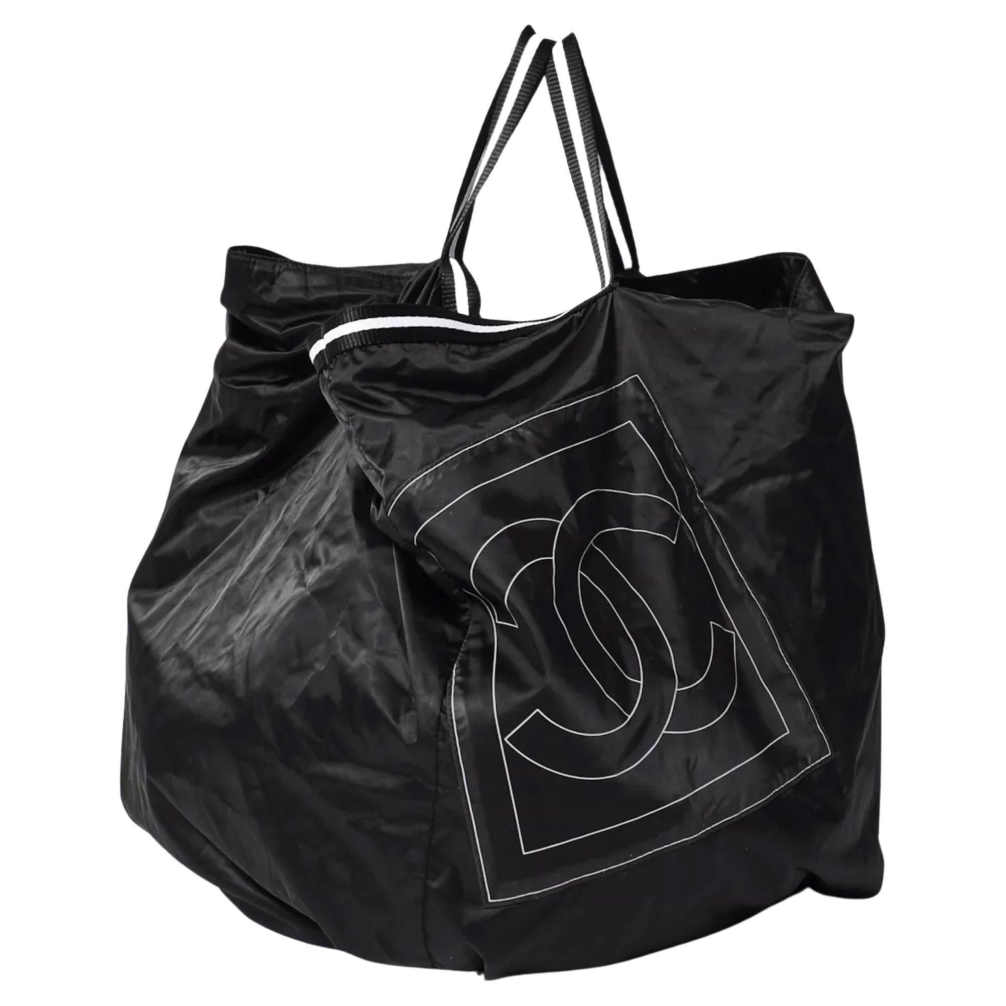 Chanel Black Large CC Logo Gym Nylon Microfiber Sport Tote For Sale at ...