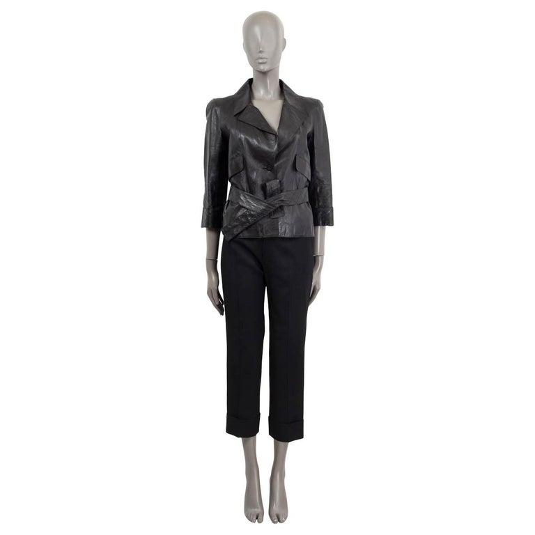 CHANEL black leather 2006 06P BELTED CROPPED Jacket 38 S For Sale at ...