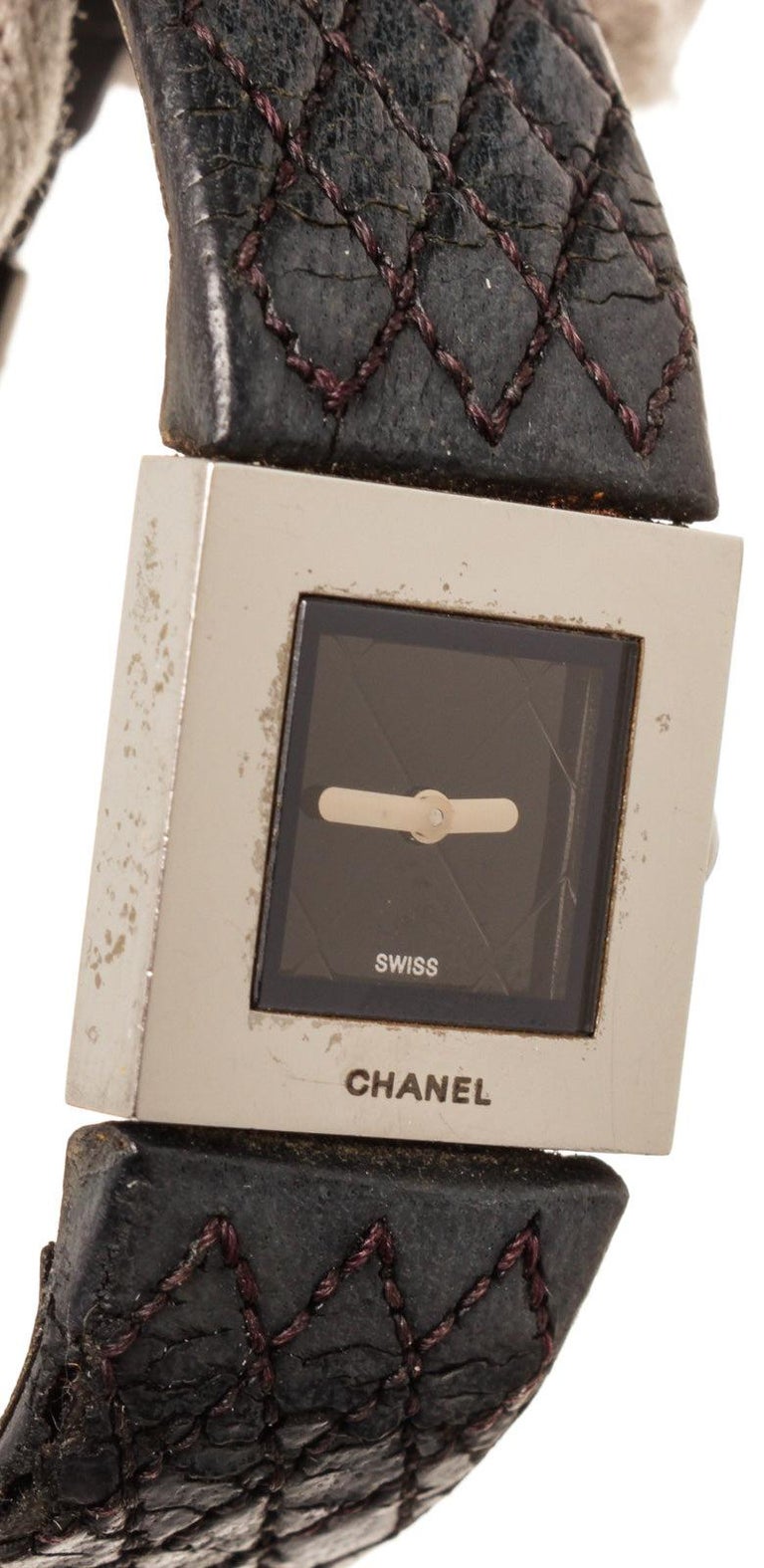 Chanel Black Leather Acier Quartz Watch at 1stDibs