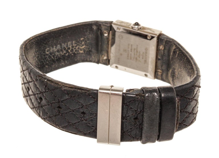 Chanel Black Leather Acier Quartz Watch at 1stDibs