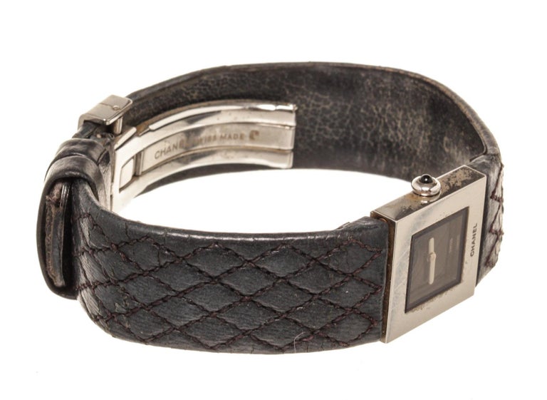 Chanel Black Leather Acier Quartz Watch For Sale at 1stDibs