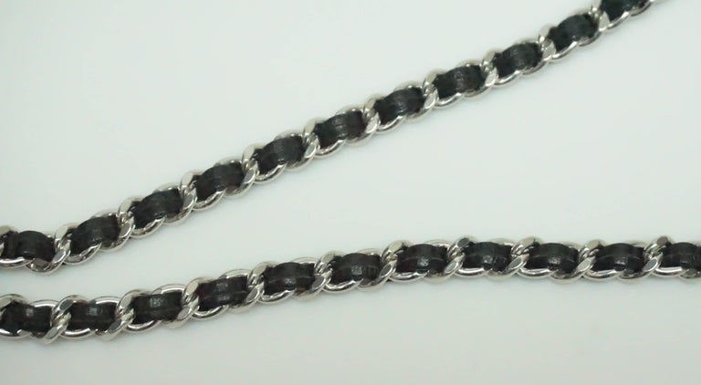 Chanel Black Leather and Silver Chain Link Belt - 90A at 1stDibs