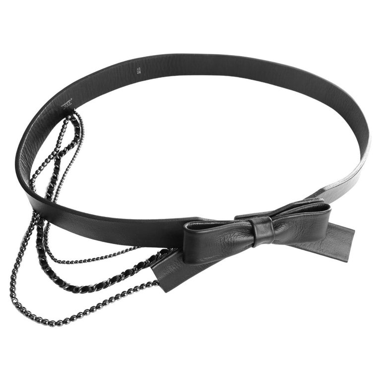 Chanel Black Leather Bow Belt with Chains For Sale at 1stDibs