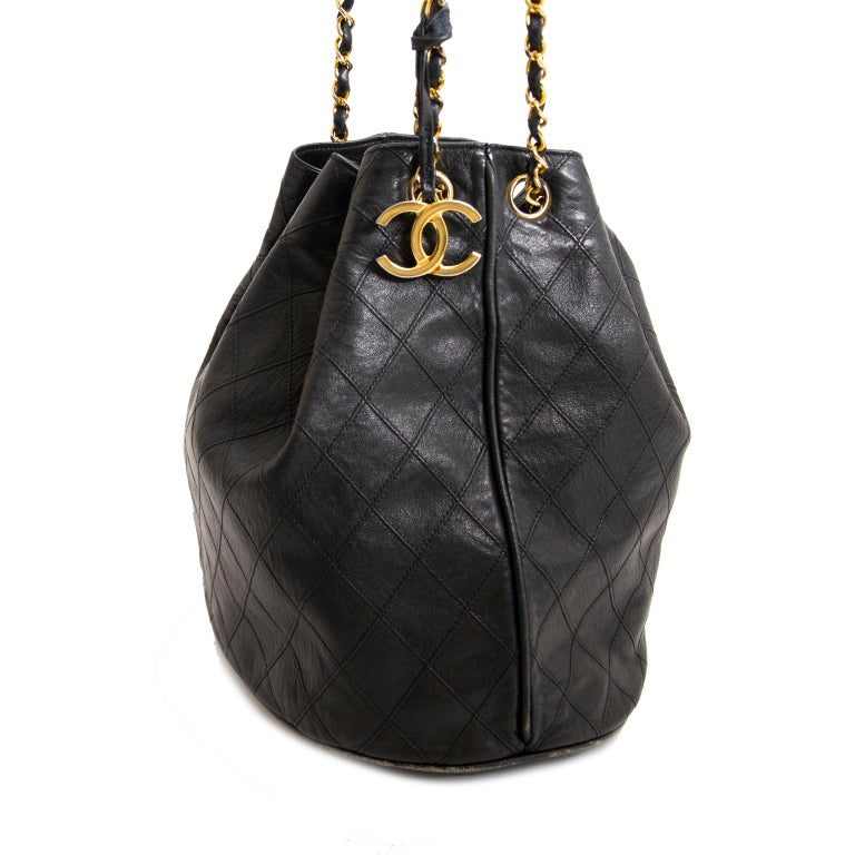 Chanel Black Leather Bucket Bag at 1stDibs | classic chanel flap bag