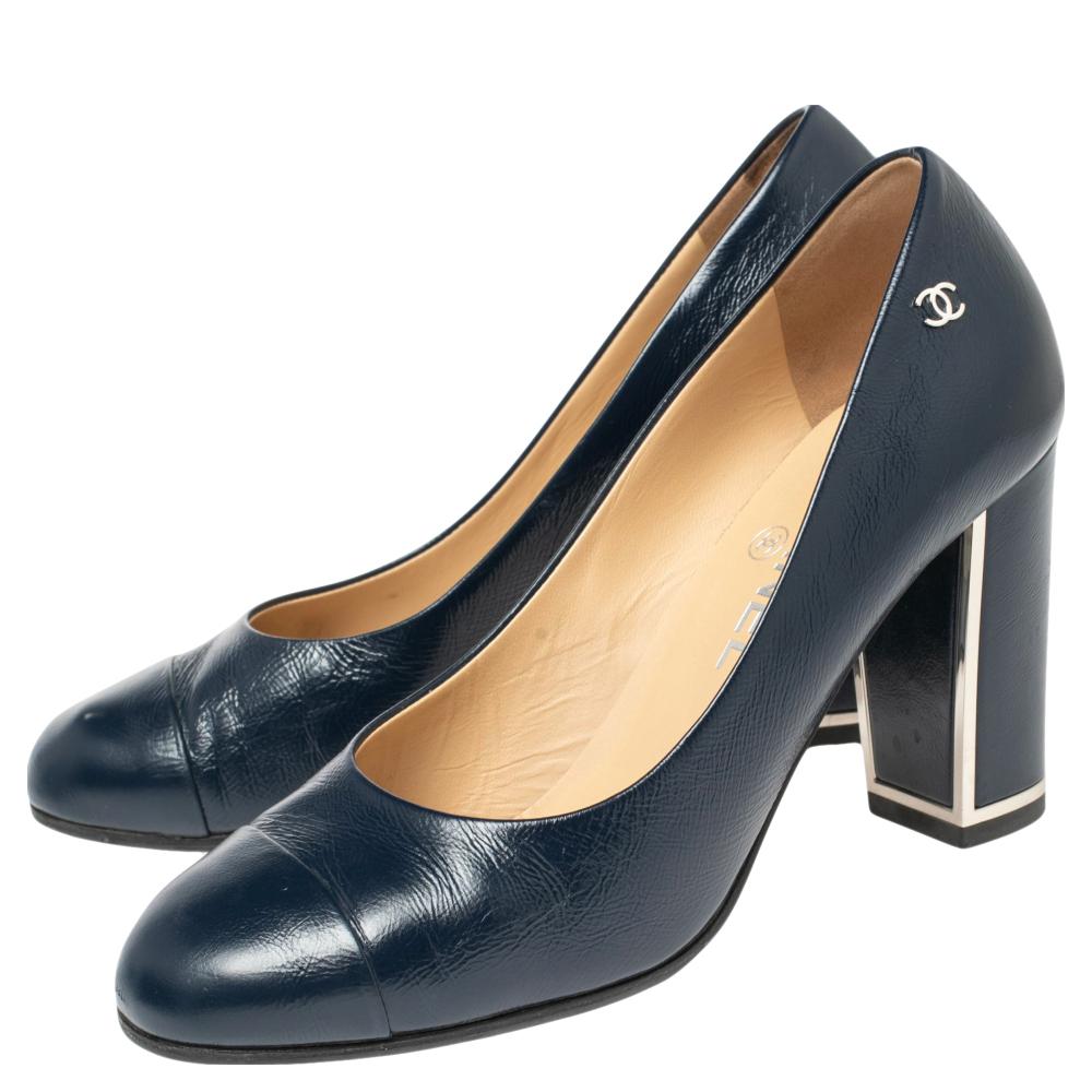 Chanel Black Leather Cap Toe Block Heel Pumps Size 37.5 at 1stDibs ...