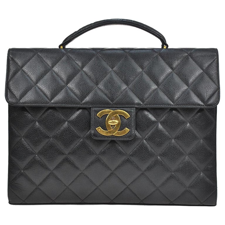 Chanel Black Leather Carryall Business Top Handle Travel Brief ...