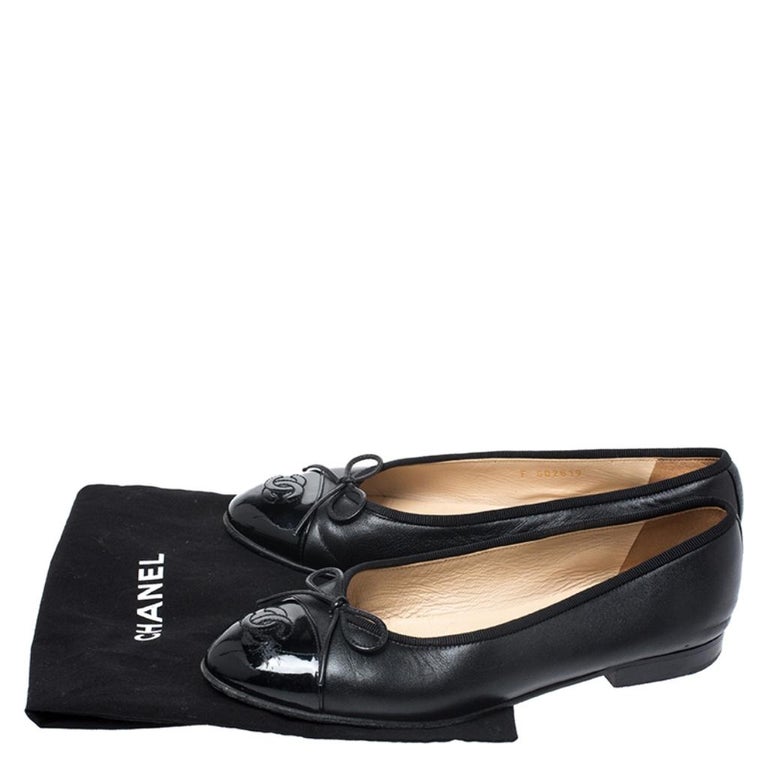 Chanel Black Leather CC Bow Ballet Flats Size 36.5 For Sale at 1stDibs | footmarks shoes womens ...