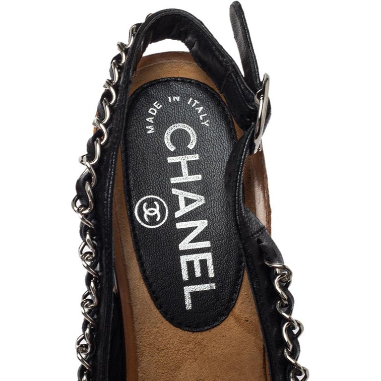 Chanel Black Leather CC Chain Link Wedge Sandals Size 35 at 1stDibs ...