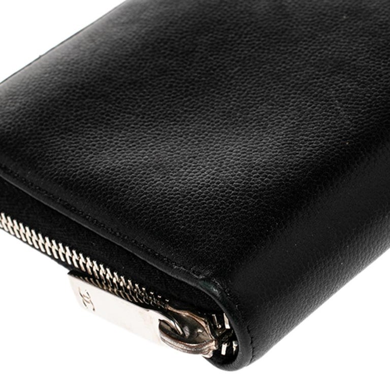 Chanel Black Leather CC Zip Around Wallet at 1stDibs