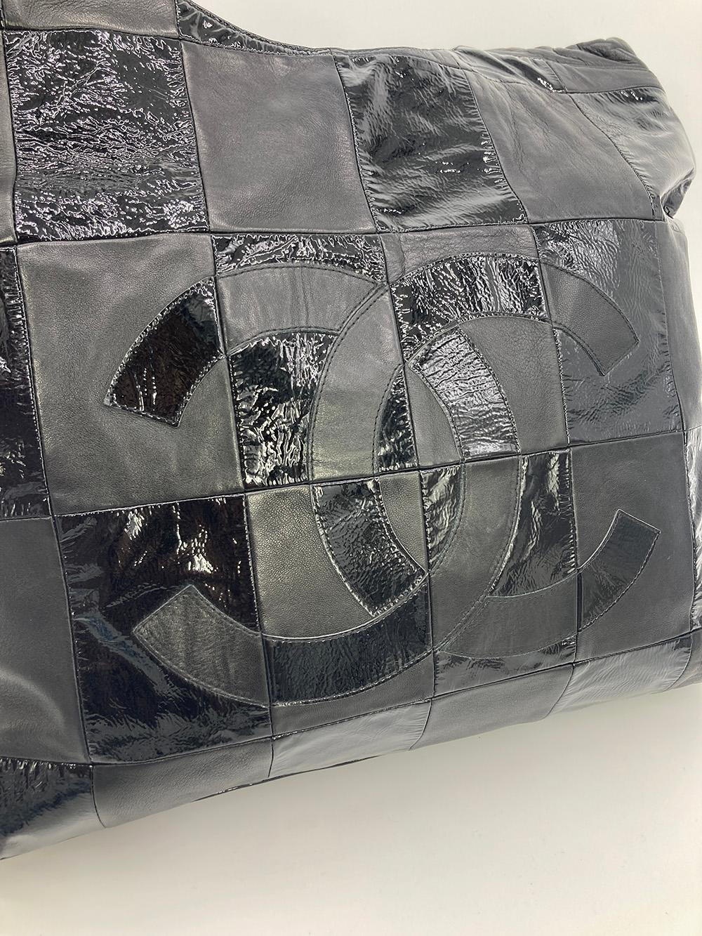 Chanel Black Leather Checkered Tote For Sale at 1stDibs | chanel ...