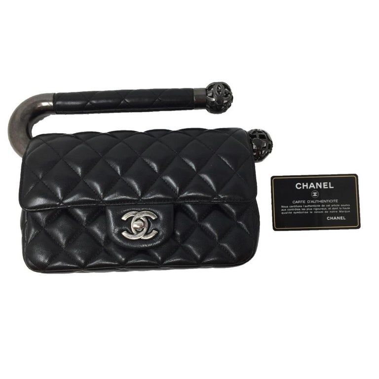 Chanel Black Leather Classic Flap Bag with Metal Handle at 1stDibs