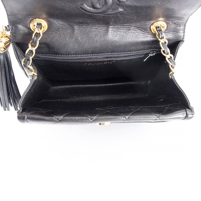 CHANEL black leather CROSSOVER FLAP and TASSEL Shoulder Bag 1989-1991 ...