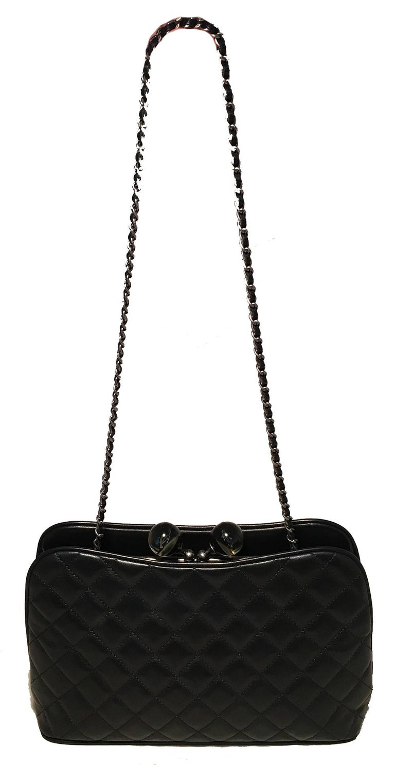 Chanel Black Leather Crystal Ball Kiss lock Clutch at 1stDibs | chanel ...