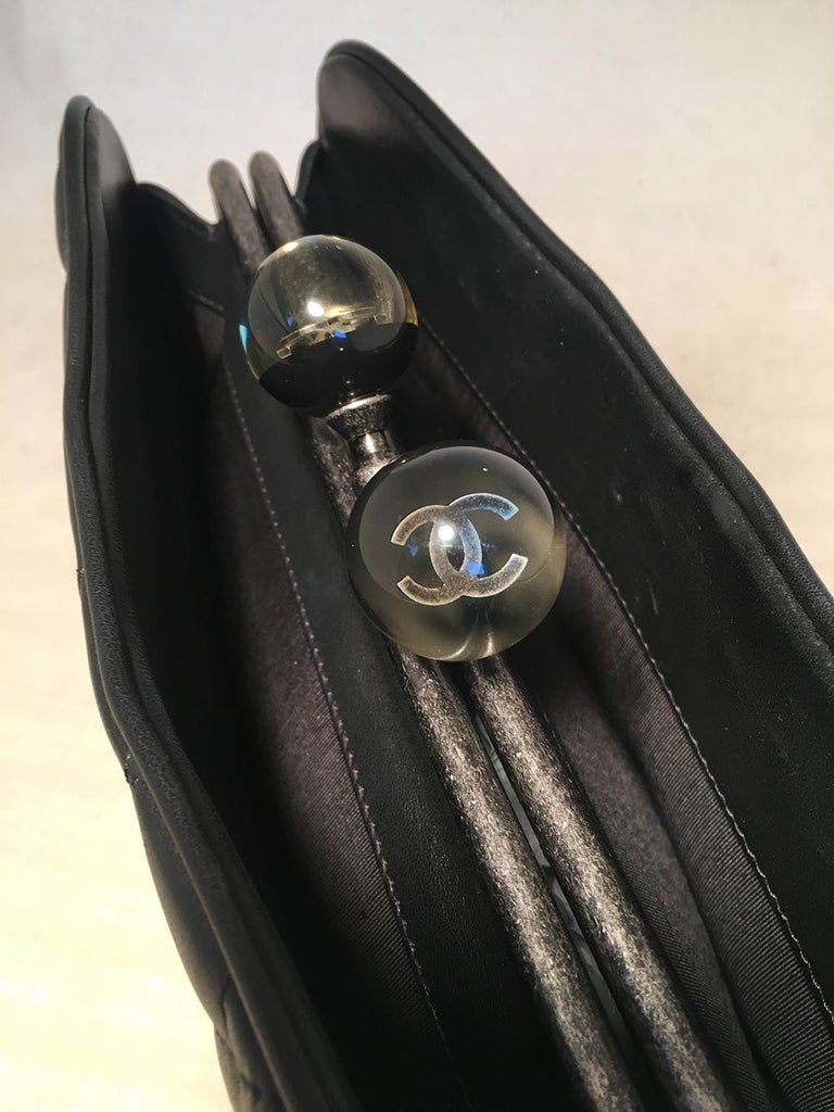 Chanel Black Leather Crystal Ball Kiss lock Clutch at 1stDibs | chanel ...