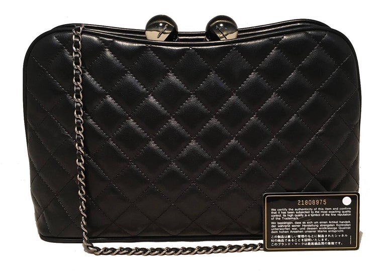 Chanel Black Leather Crystal Ball Kiss lock Clutch at 1stDibs | chanel ...