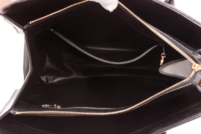 Chanel Black Leather Double Handle Tote Bag For Sale at 1stDibs
