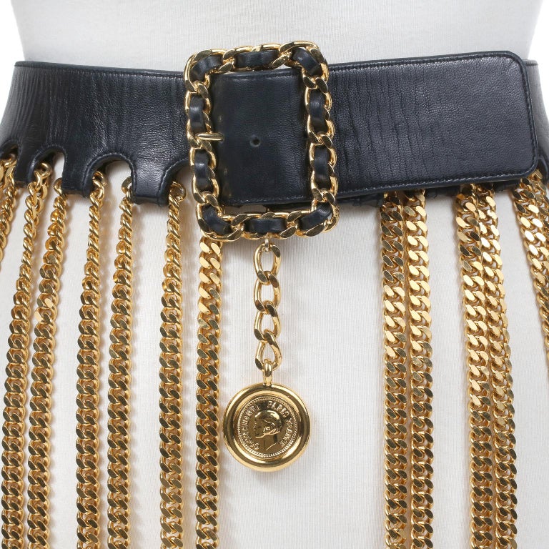 Chanel Black Leather Dripping Chains Runway Belt For Sale at 1stDibs