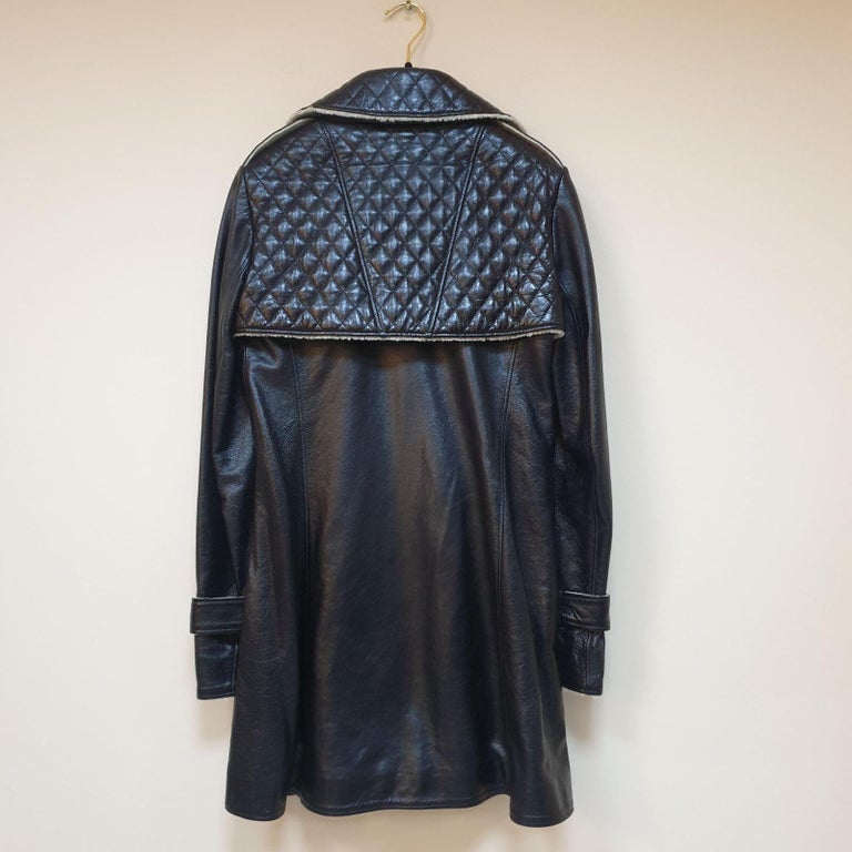 Chanel Black Leather Fur Coat at 1stDibs | chanel leather coat