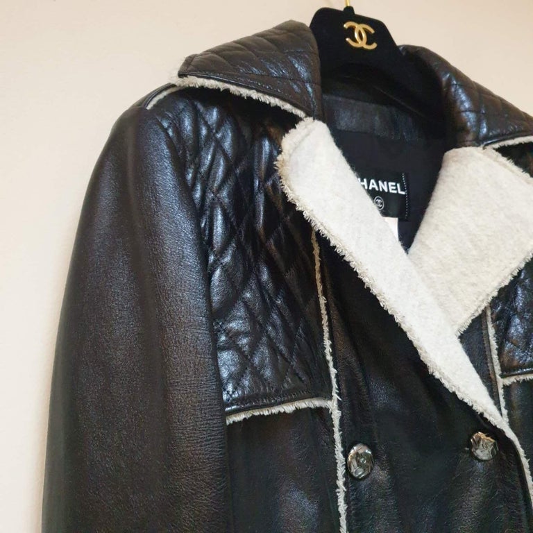 Chanel Black Leather Fur Coat at 1stDibs | chanel leather coat