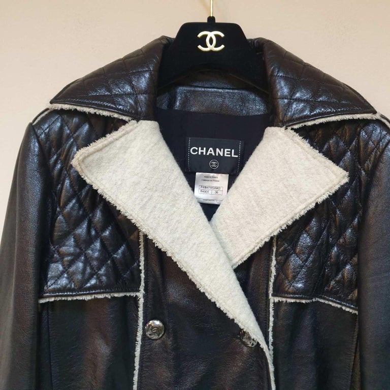 Chanel Black Leather Fur Coat at 1stDibs | chanel leather coat