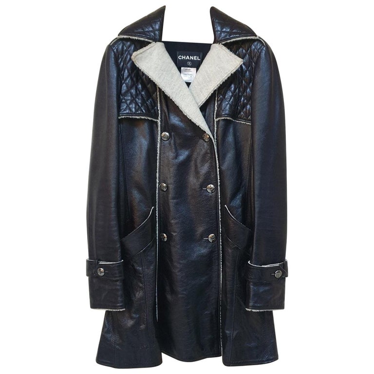 Chanel Black Leather Fur Coat at 1stDibs | chanel leather coat