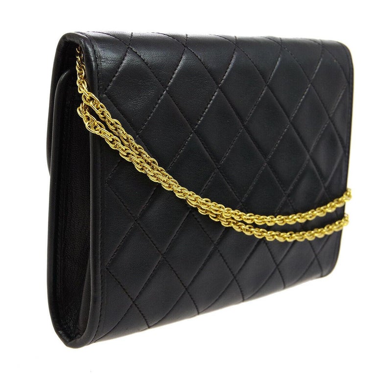 Chanel Black Leather Gold Evening Chain Small Mini Evening Flap Bag at ...