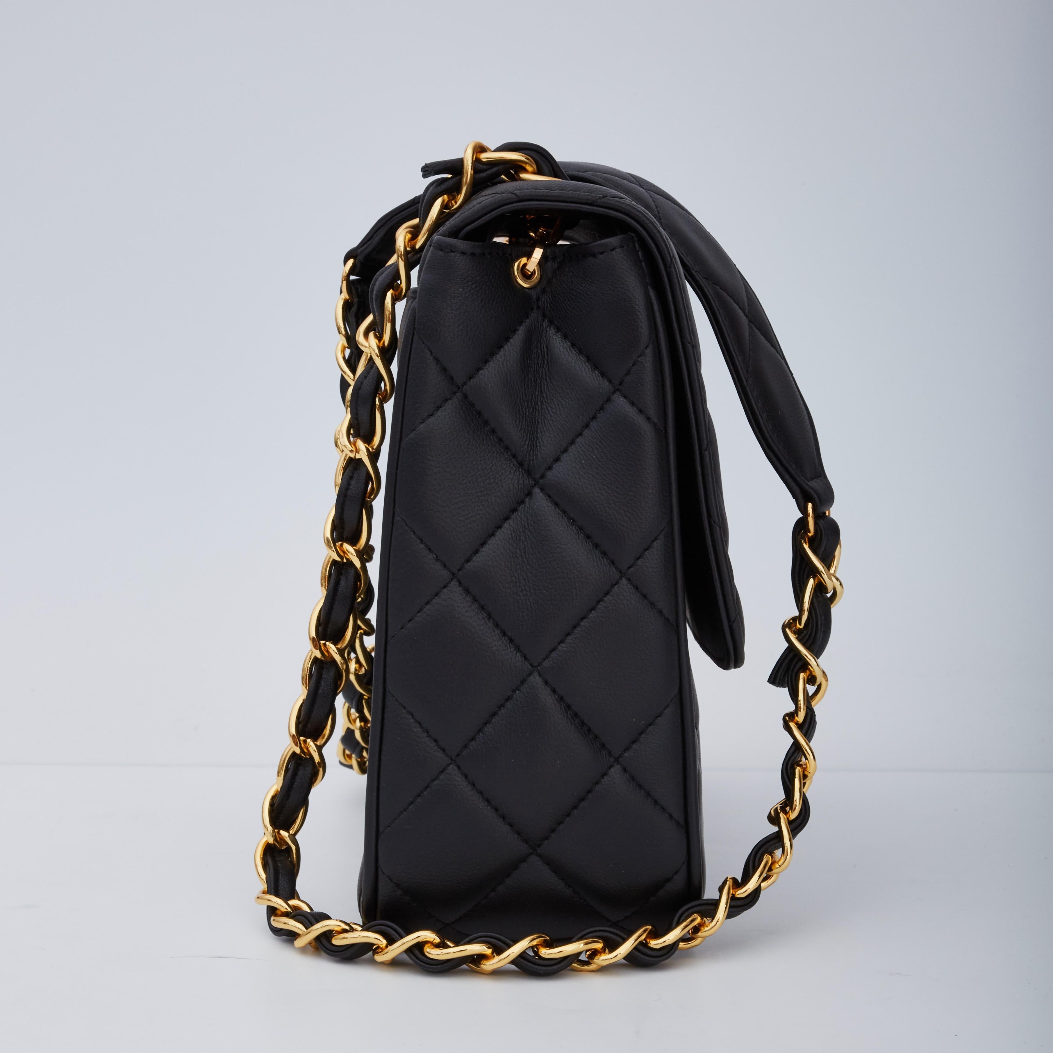 Chanel Black Leather Gold Hardware Square Flap Bag vintage For Sale at ...