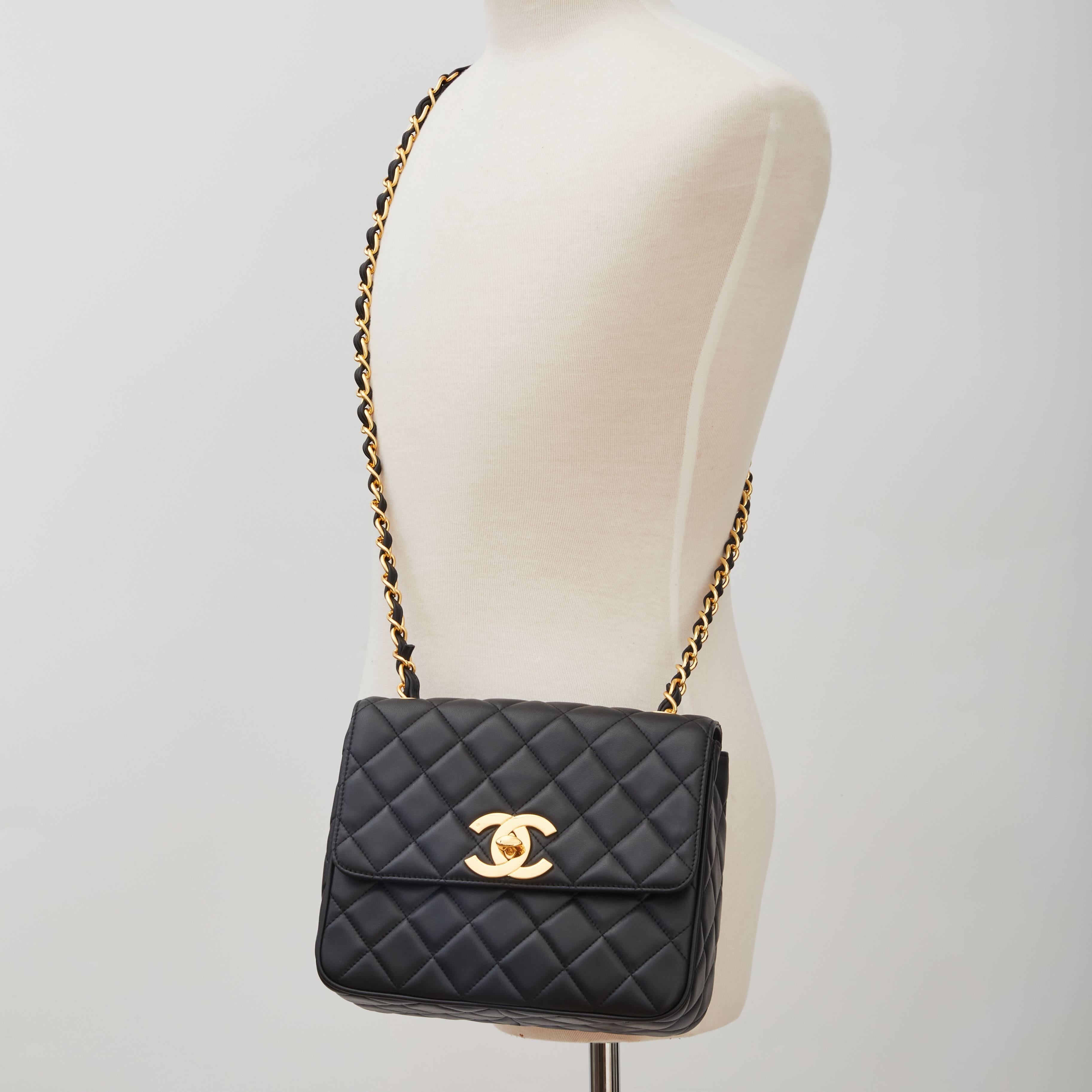 Chanel Black Leather Gold Hardware Square Flap Bag vintage For Sale at ...