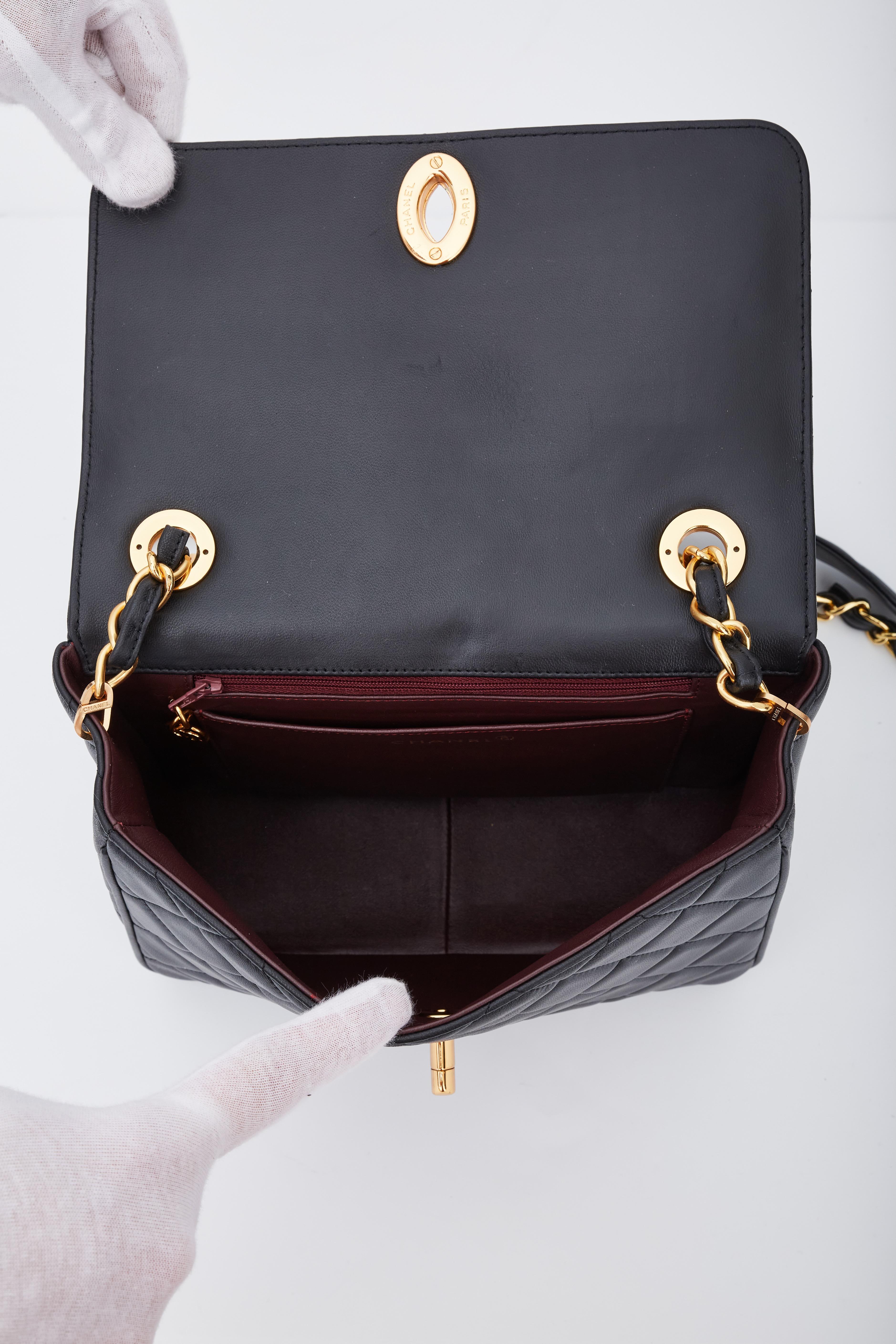 Chanel Black Leather Gold Hardware Square Flap Bag vintage For Sale at ...