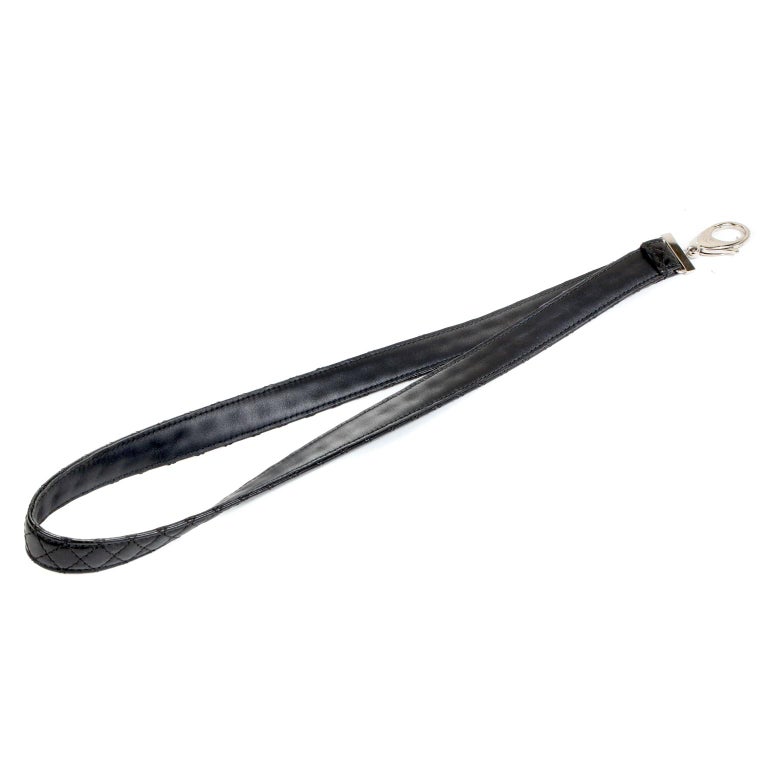 Chanel Black Leather Lanyard with Silver Clasp at 1stDibs