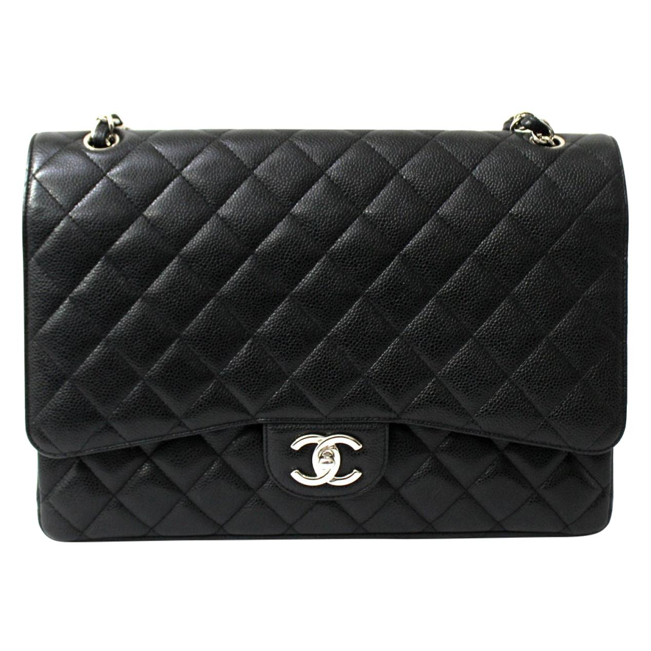 Chanel Black Leather Maxi Jumbo Bag at 1stDibs