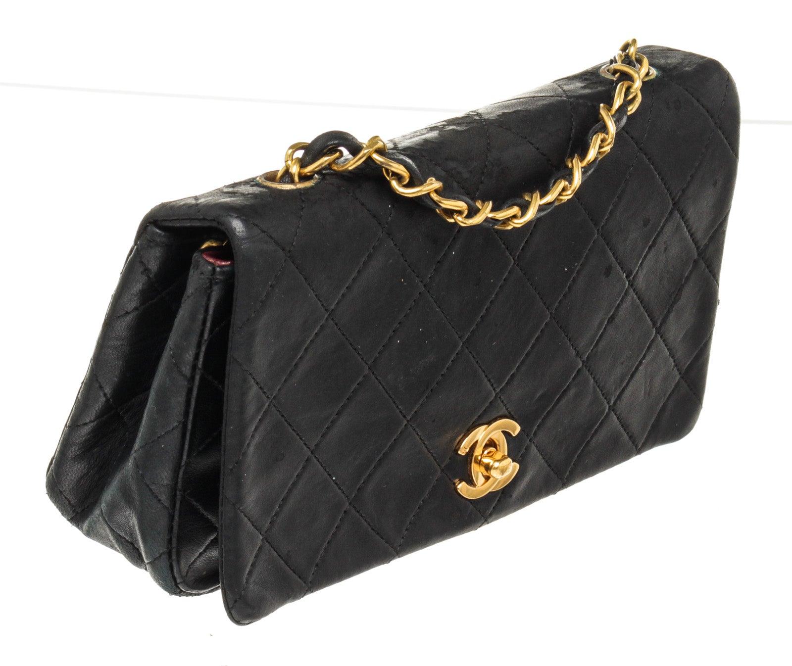 Chanel Black Leather Mini Full Flap Shoulder Bag For Sale at 1stDibs