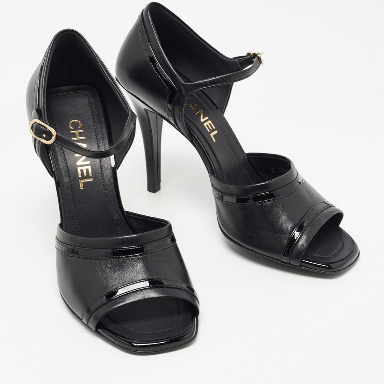 Chanel Black Leather Open Toe Ankle Strap Sandals Size 38 For Sale at ...