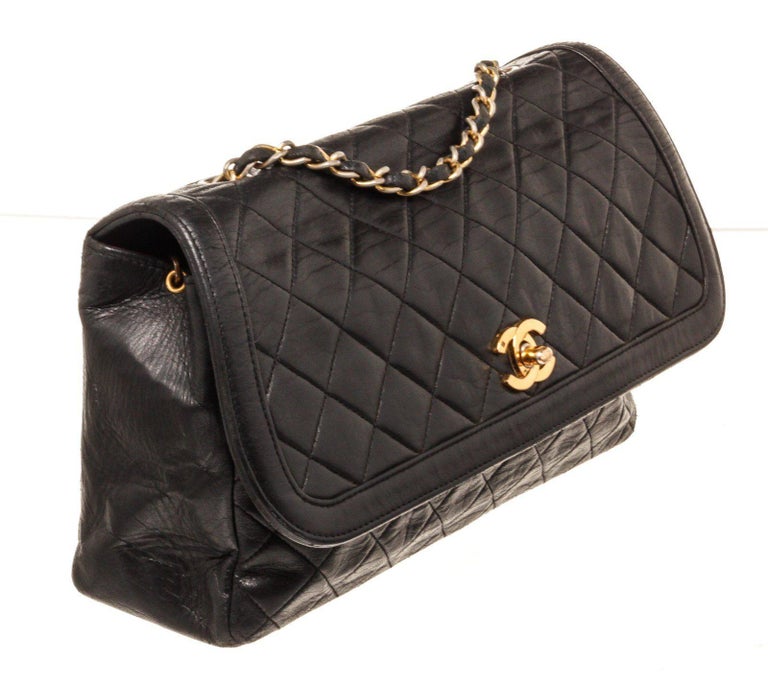 Chanel Black Leather Single Flap Chain Shoulder Bag For Sale at 1stDibs