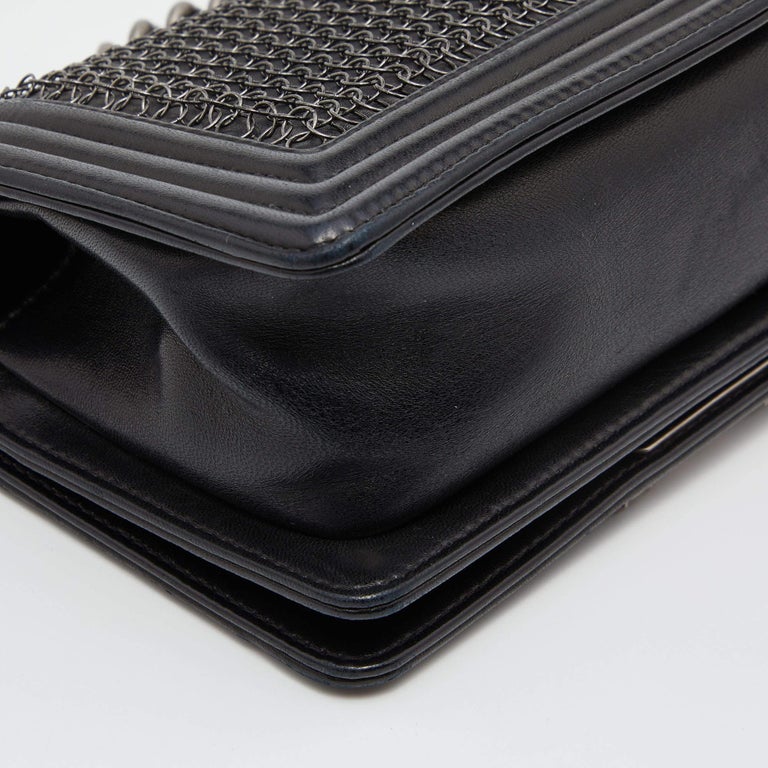 Chanel Black Leather Small Chainmail Boy Flap Bag For Sale at 1stDibs