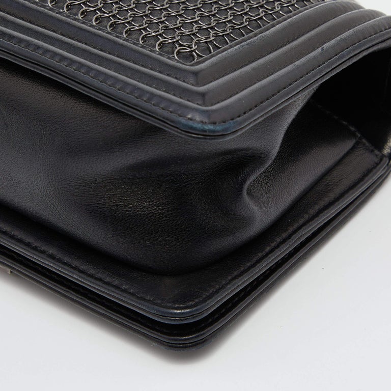 Chanel Black Leather Small Chainmail Boy Flap Bag For Sale at 1stDibs