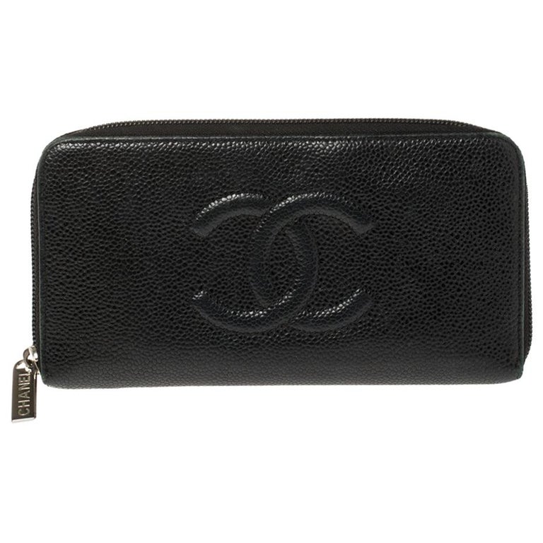Chanel Black Leather Timeless CC Zip Around Wallet at 1stDibs