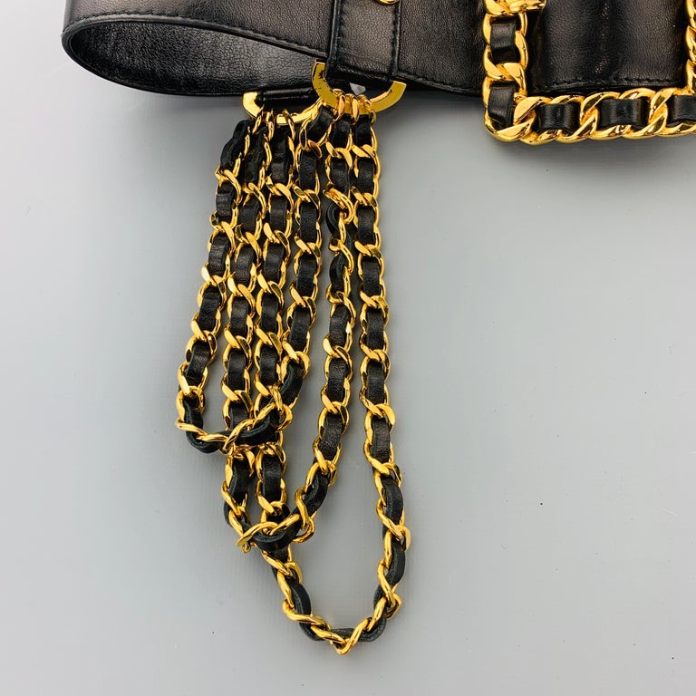 CHANEL Black Leather Triple Gold Tone Woven Chain Drop Side Belt Season ...