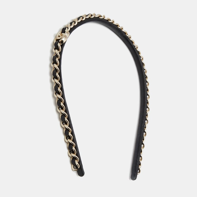 Chanel Black Leather Turnlock Chain Link Headband at 1stDibs