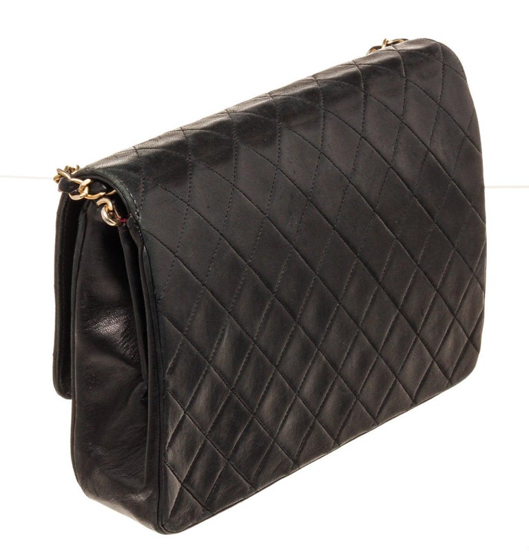 Chanel Black Leather Vintage CC Flap Shoulder Bag at 1stDibs