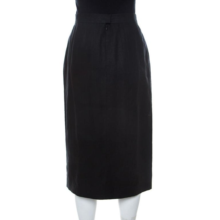 Chanel Black Linen Sheath Skirt L For Sale at 1stDibs