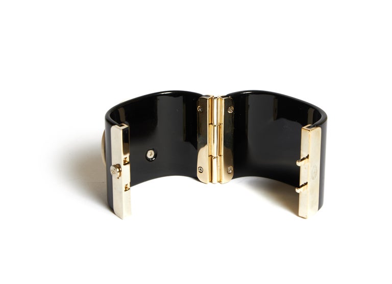 Chanel Black Lucite Clover CC Cuff at 1stDibs