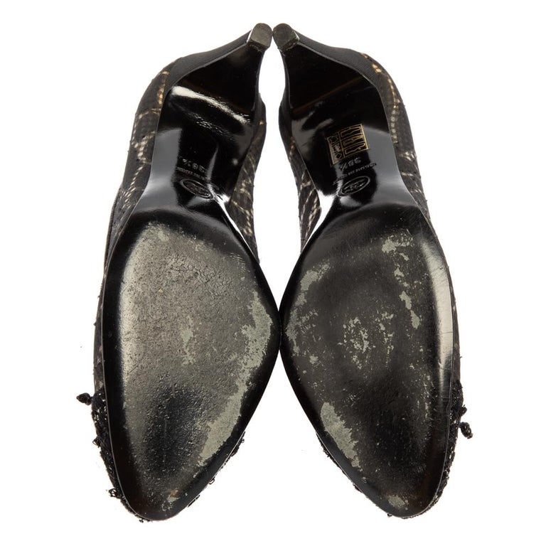 Chanel Black Mesh And Tweed Cap Toe Pumps Size 38.5 For Sale at 1stDibs
