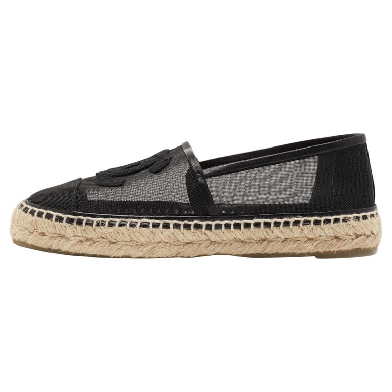Chanel Black Mesh CC Espadrille Flats Size 37 For Sale at 1stDibs