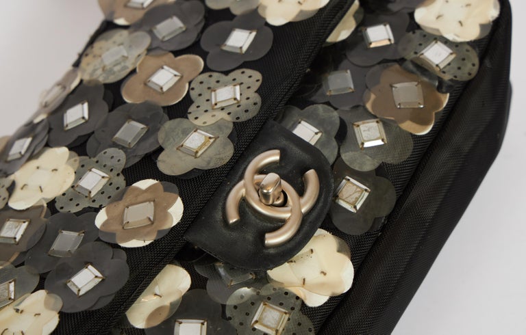 Chanel Black Mesh Flowers Applique' Flap Bag at 1stDibs